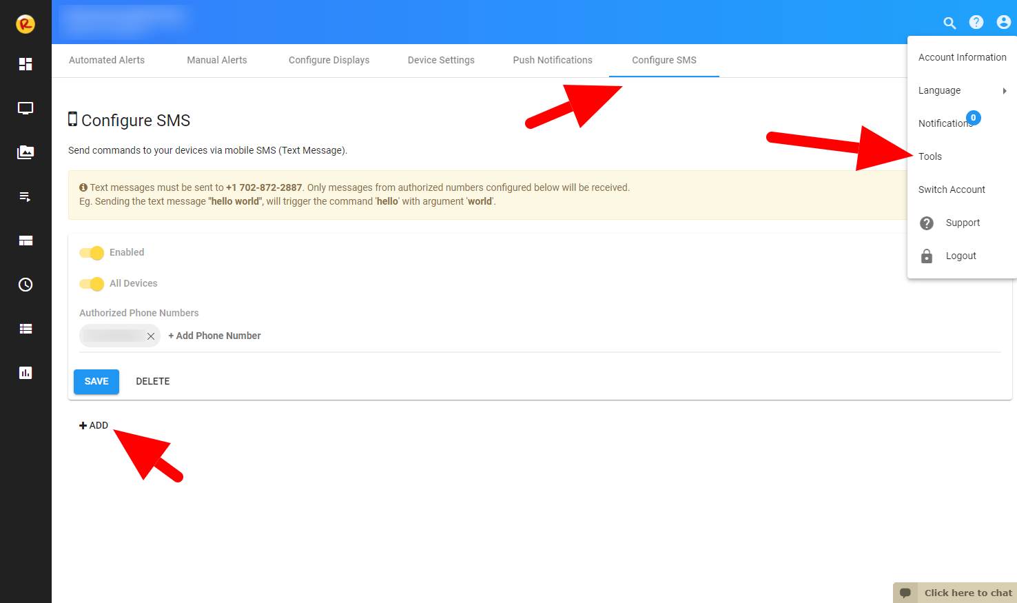 Sending commands via SMS (text messaging) – Revel Digital Support